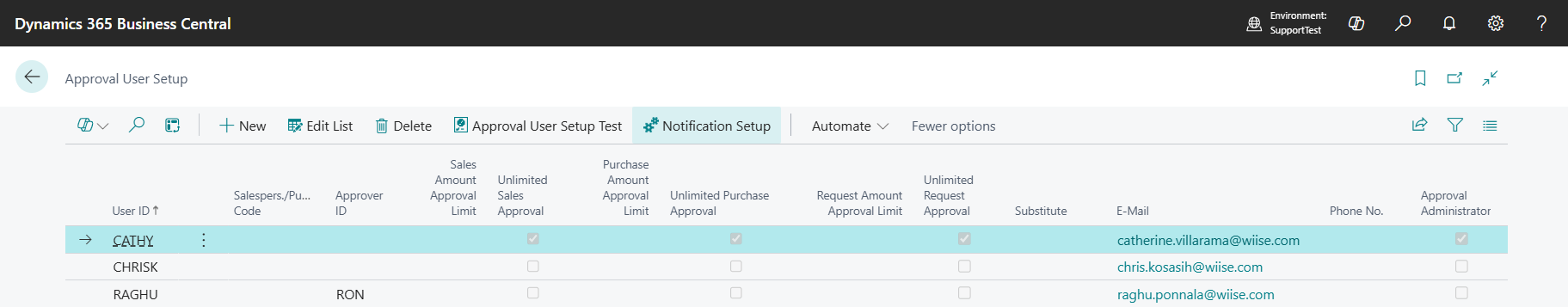 Set up notifications for approval users